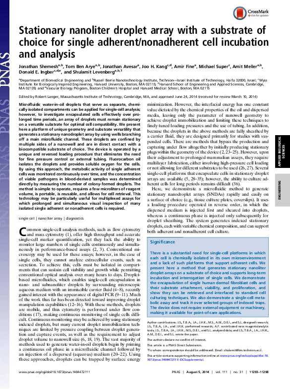 (PDF) Stationary nanoliter droplet array with a substrate of choice for ...