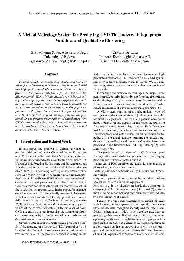 Pdf A Virtual Metrology System For Predicting Cvd Thickness With Equipment Variables And