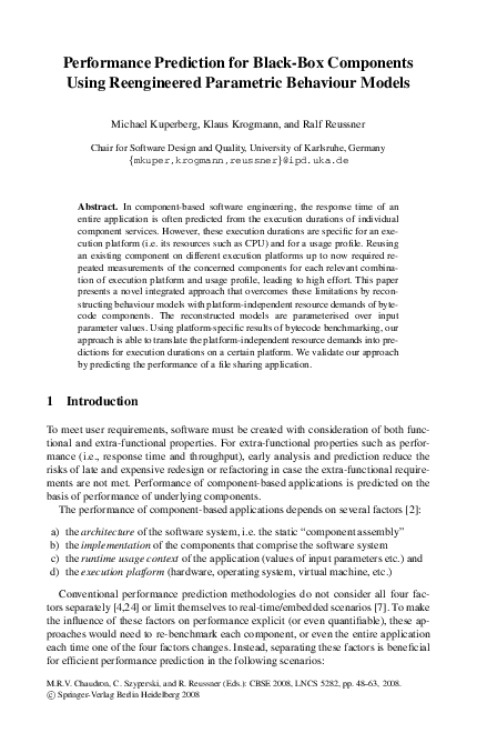 Pdf Performance Prediction For Black Box Components Using Reengineered Parametric Behaviour Models