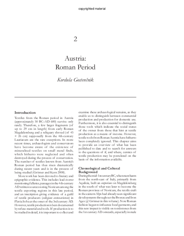 (PDF) Kordula GOSTENCNIK, Austria: Roman Period. In: Margarita GLEBA ...