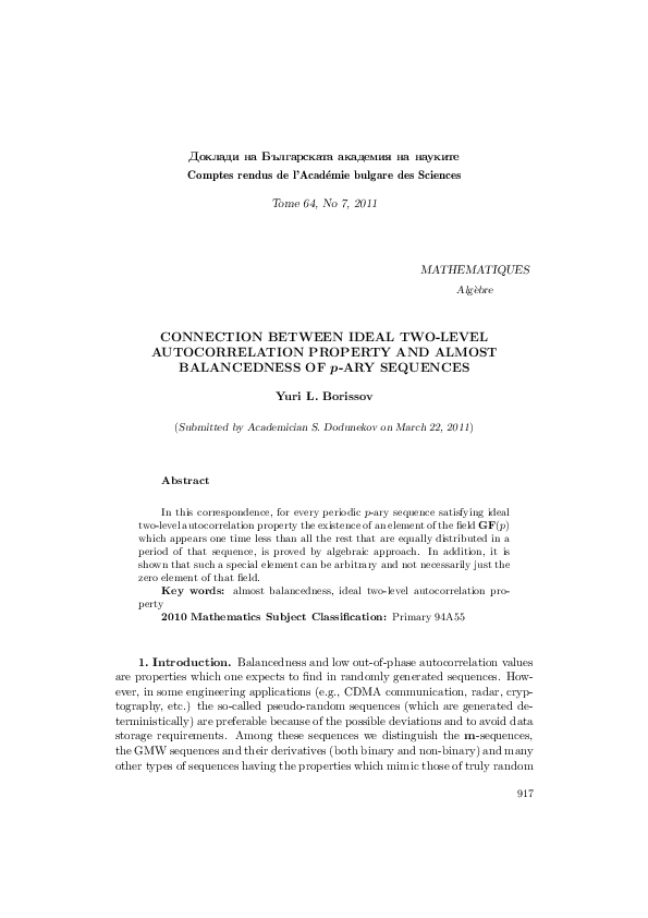 Pdf Connection Between Ideal Two Level Autocorrelation Property And