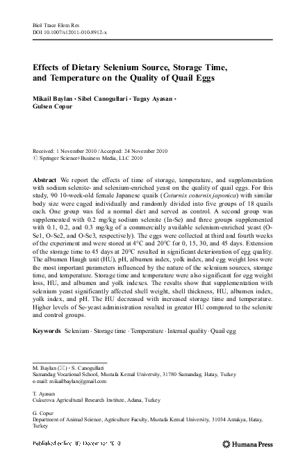 Pdf Effects Of Dietary Selenium Source Storage Time And Temperature