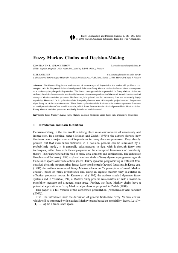 (PDF) Fuzzy markov chains and decision-making