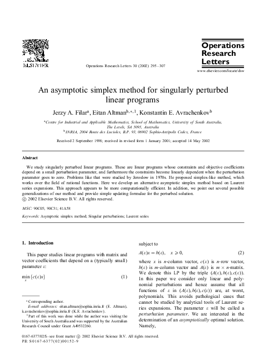 Pdf An Asymptotic Simplex Method For Singularly Perturbed Linear Programs