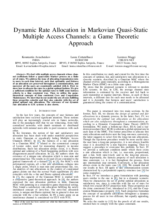 (PDF) Dynamic rate allocation in Markovian quasi-static multiple access channels: A game ...