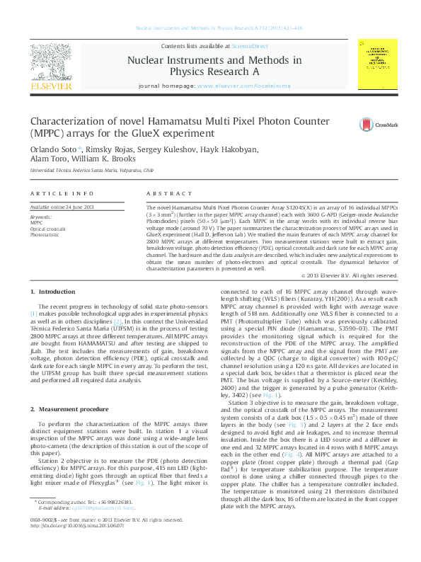 (PDF) Characterization of Multi Pixel Photon Counter (MPPC) Array. Statistical approach