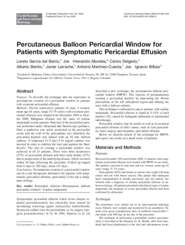 (PDF) Percutaneous Balloon Pericardial Window for Patients with ...