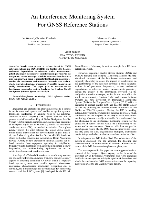 (PDF) An interference monitoring system for GNSS reference stations