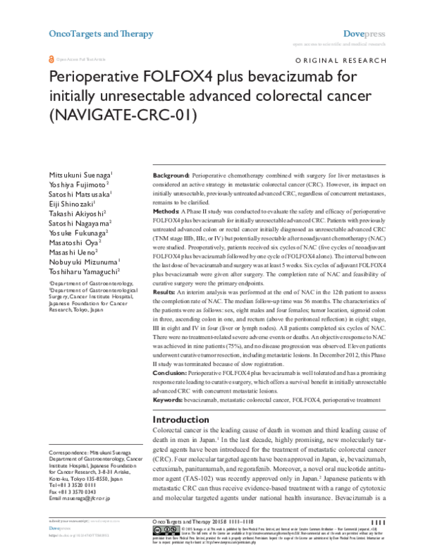 (PDF) Perioperative FOLFOX4 plus bevacizumab for initially unresectable ...