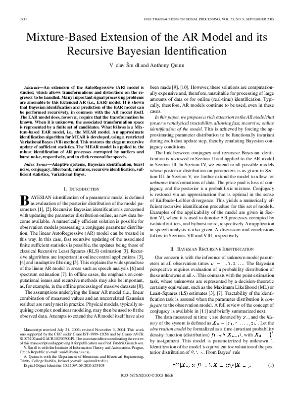(PDF) Mixture-based extension of the AR model and its recursive ...