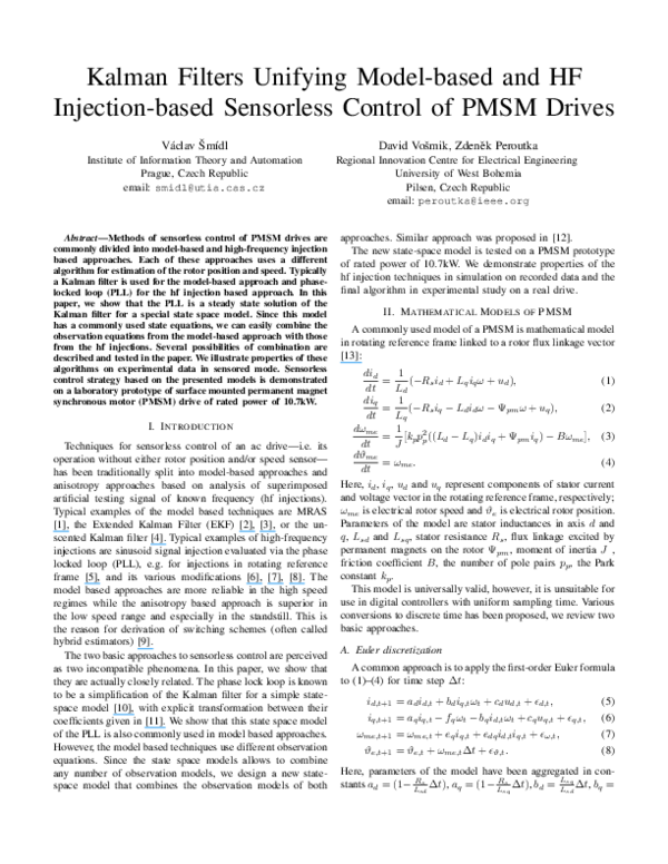 Pdf Kalman Filters Unifying Model Based And Hf Injection Based