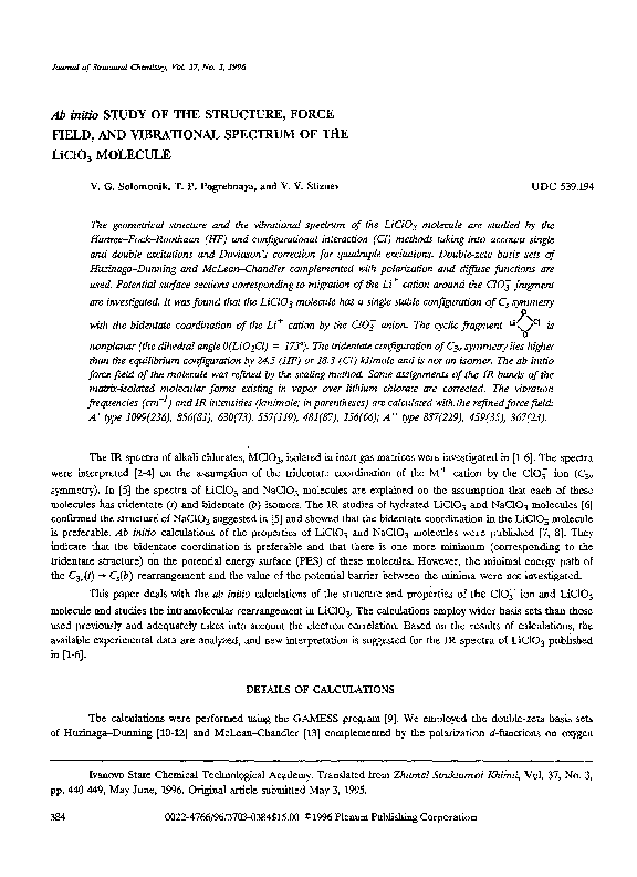 (PDF) Ab initio study of the structure, force field, and vibrational ...
