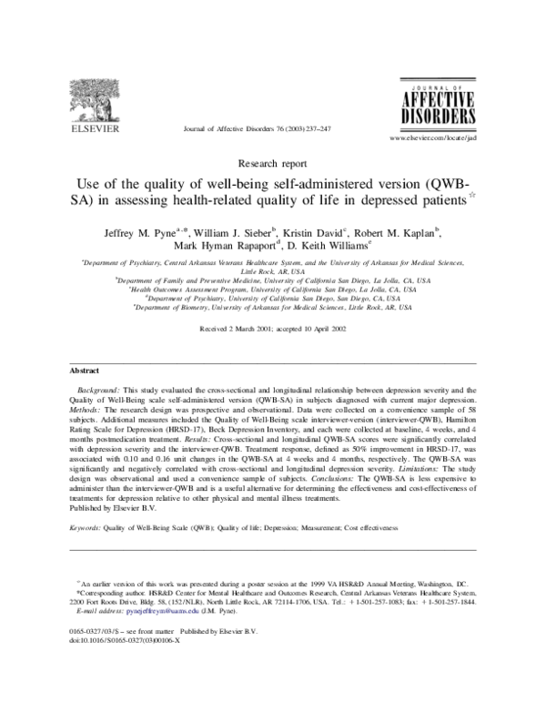 (PDF) Use of the quality of well-being self-administered version (QWB ...
