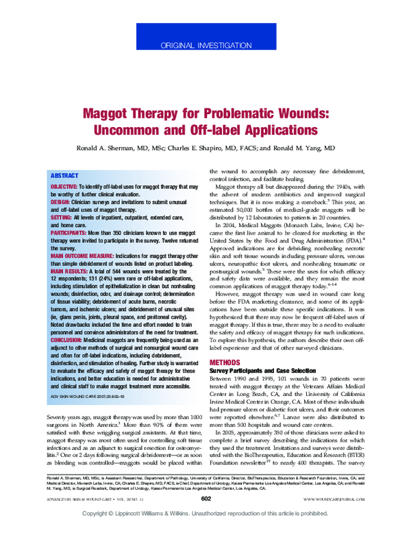 (PDF) Maggot Therapy for Problematic Wounds