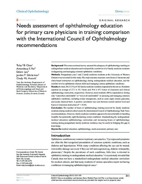 (PDF) Needs assessment of ophthalmology education for primary care ...