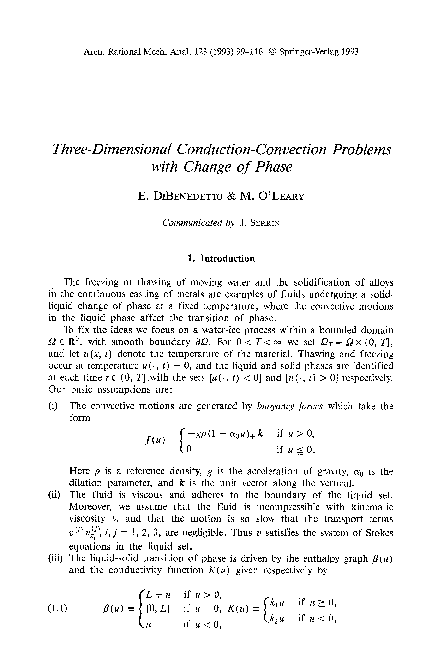 (PDF) Three-dimensional conduction-convection problems with change of phase