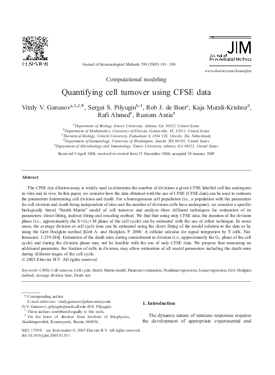 (PDF) Quantifying cell turnover using CFSE data | Vitaly Ganusov ...