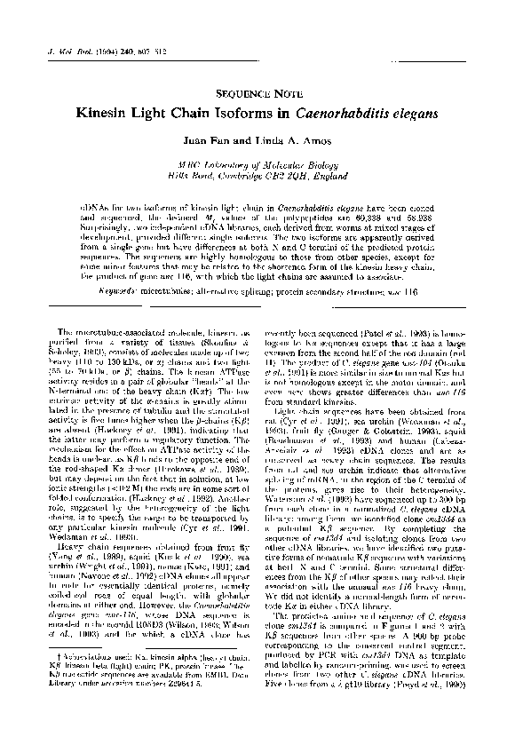 (PDF) Kinesin Light Chain Isoforms in Caenorhabditis elegans