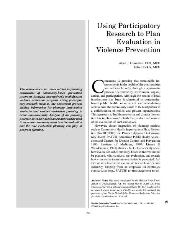 (PDF) Using Participatory Research to Plan Evaluation in Violence ...