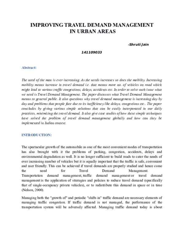 (DOC) TRAVEL DEMAND MANAGEMENT | Shruti jain - Academia.edu