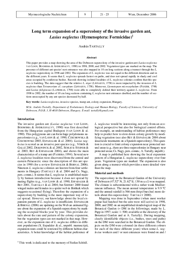 (PDF) Long term expansion of a supercolony of the invasive garden ant ...