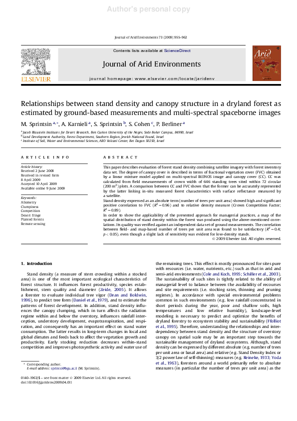 Pdf Relationships Between Stand Density And Canopy Structure In A
