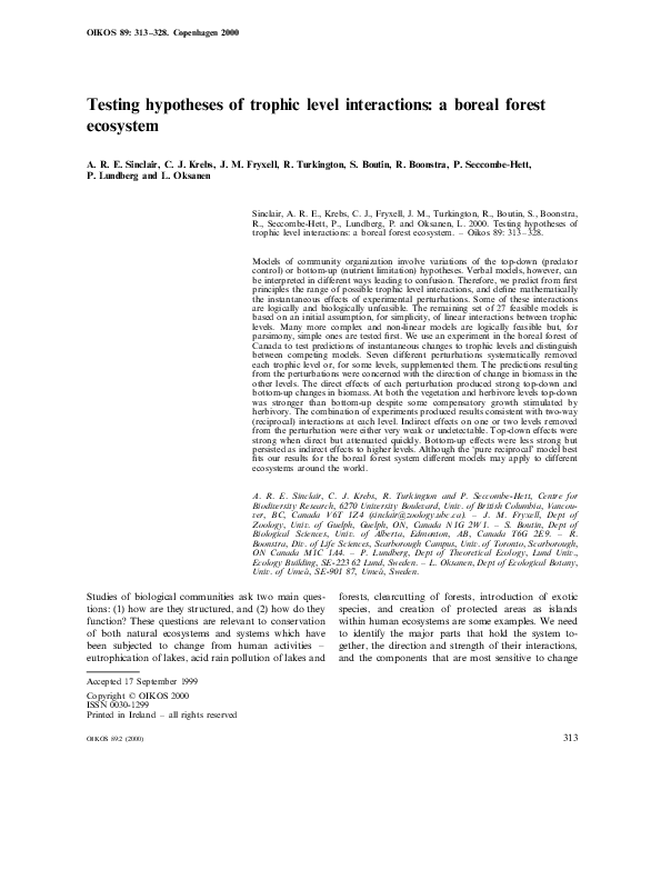 (PDF) Testing hypotheses of trophic level interactions: a boreal forest ...