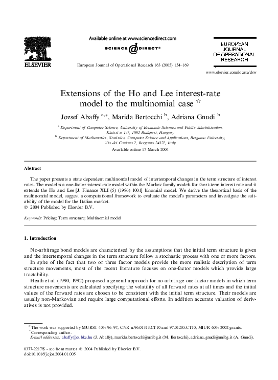 (PDF) Extensions of the Ho and Lee interest-rate model to the ...