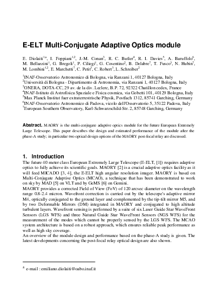 (PDF) A preliminary overview of the multiconjugate adaptive optics module for the E-ELT | Laura ...