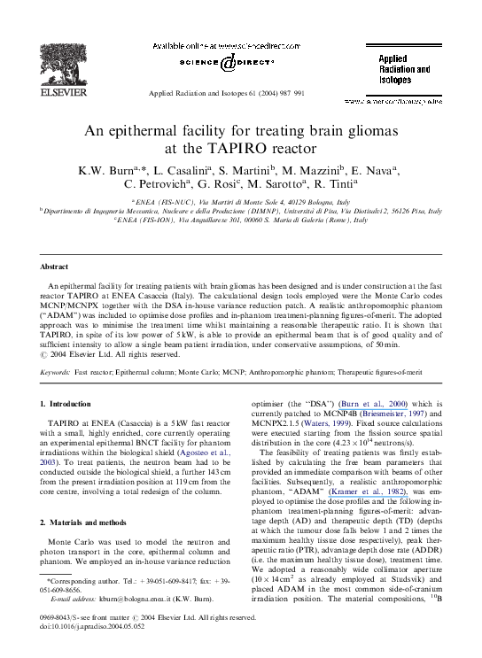(PDF) An epithermal facility for treating brain gliomas at the TAPIRO ...