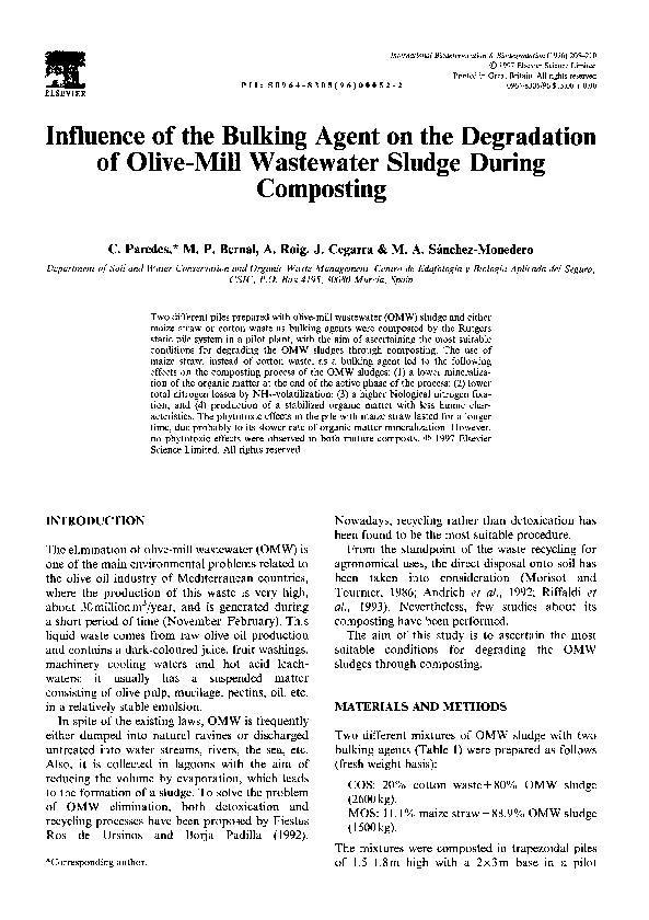 (PDF) Influence of the bulking agent on the degradation of olive-mill ...