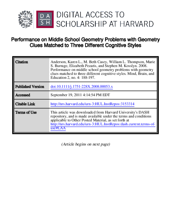 (PDF) Performance on Middle School Geometry Problems With Geometry ...