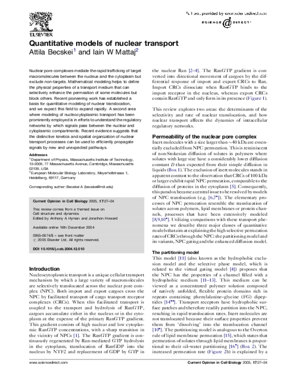 (PDF) Quantitative models of nuclear transport