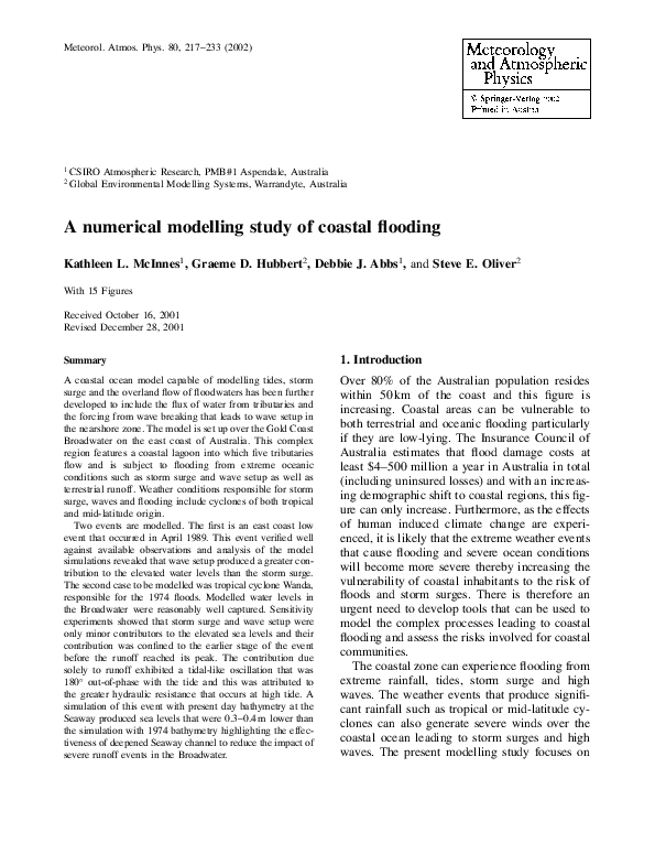 (PDF) A numerical modelling study of coastal flooding
