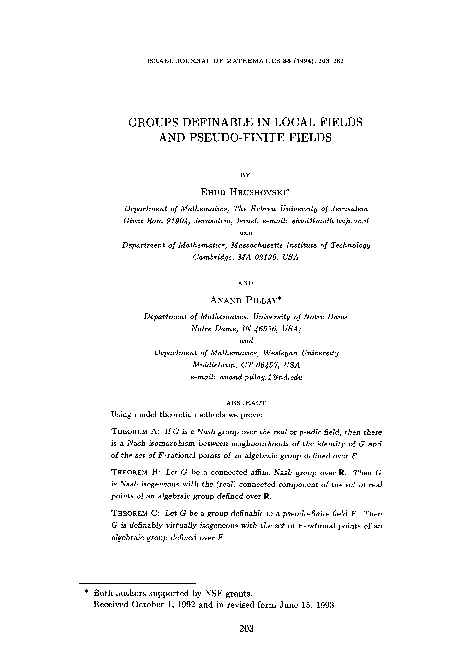 (PDF) Groups definable in local fields and pseudo-finite fields