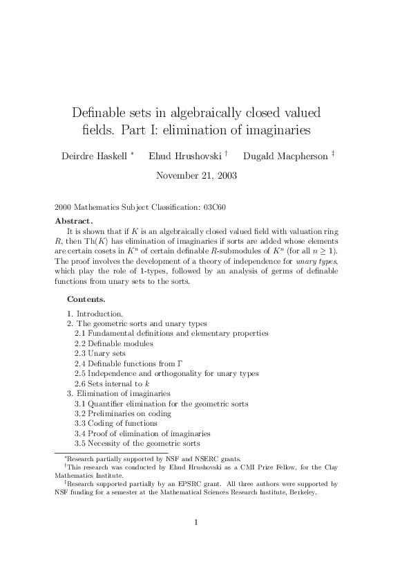 (PDF) Definable sets in algebraically closed valued fields
