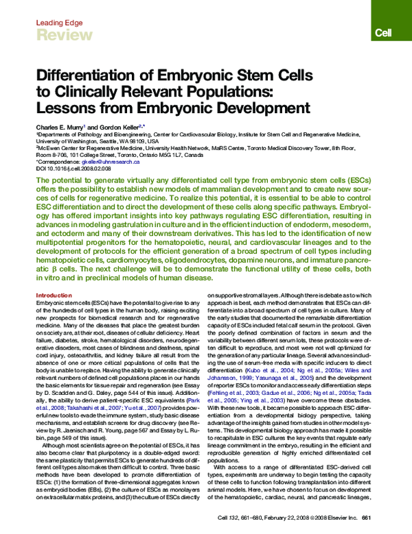 (PDF) Differentiation of embryonic stem cells to clinically relevant ...