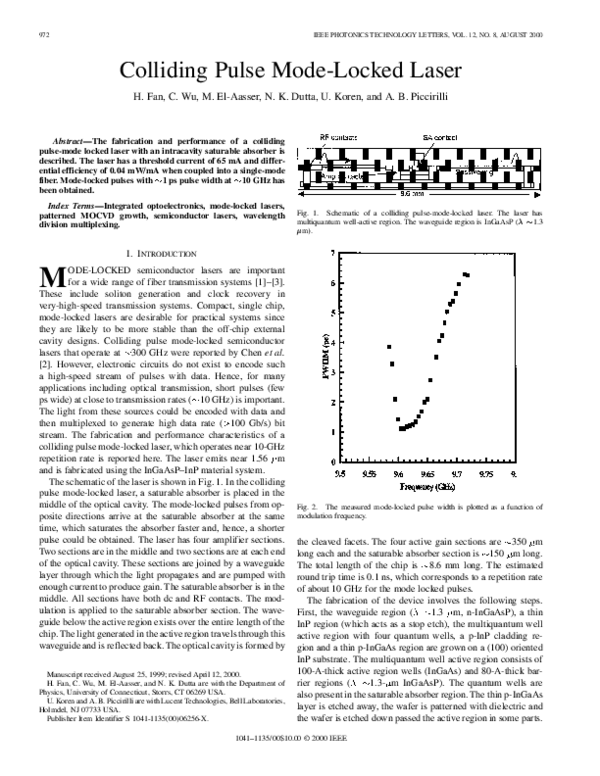 (PDF) Colliding pulse mode-locked laser