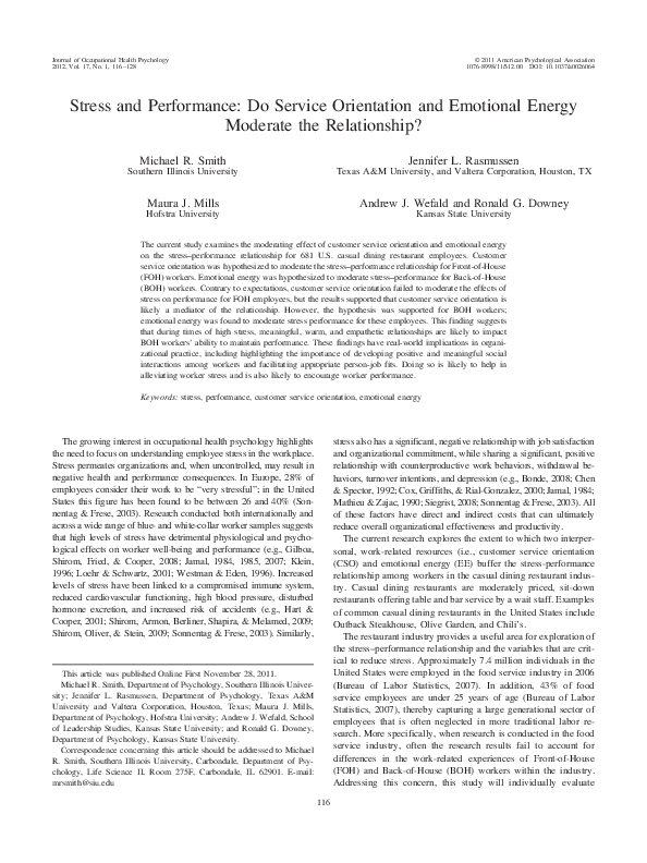 (PDF) Stress and performance: Do service orientation and emotional ...