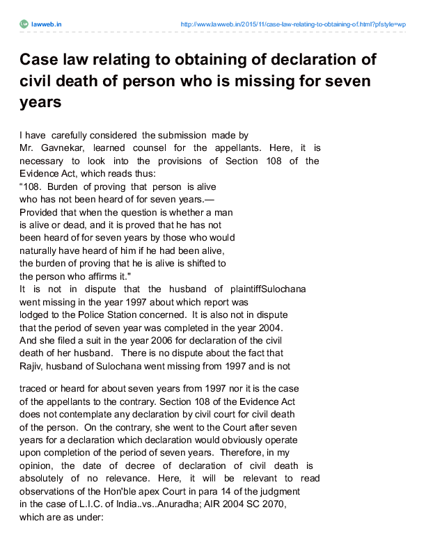 (PDF) Case law relating to obtaining of declaration of civil death of ...
