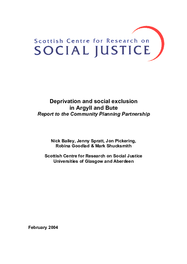 (PDF) Deprivation and social exclusion in Argyll and Bute | Nick Bailey ...