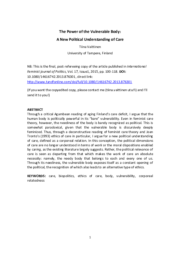 (PDF) The power of the vulnerable body: A new political understanding ...