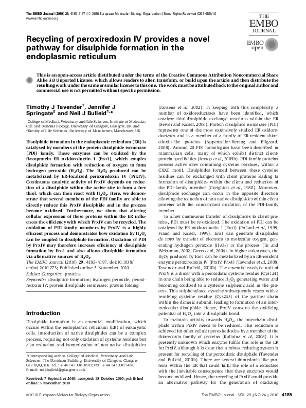 (PDF) Recycling of peroxiredoxin IV provides a novel pathway for ...