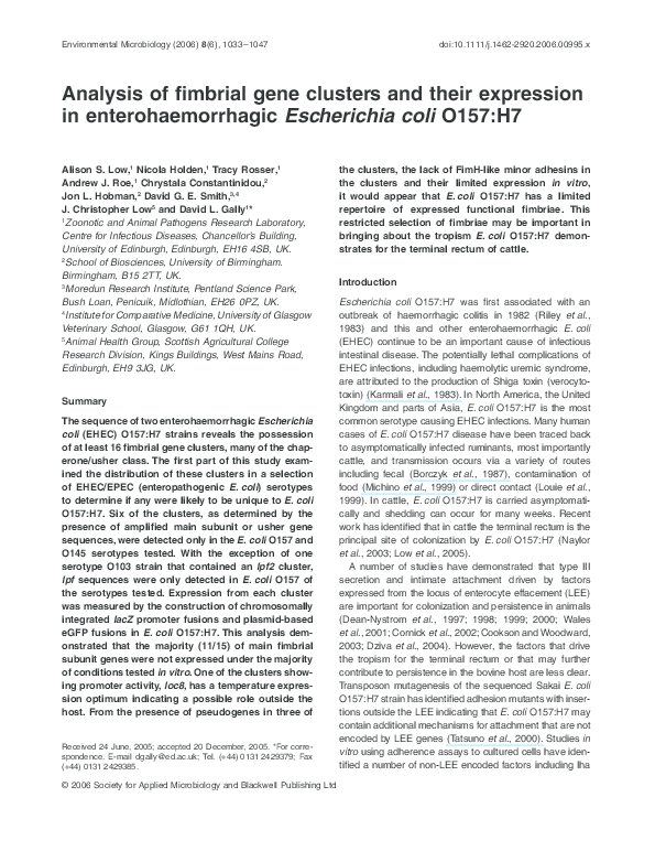(PDF) Analysis of fimbrial gene clusters and their expression in ...
