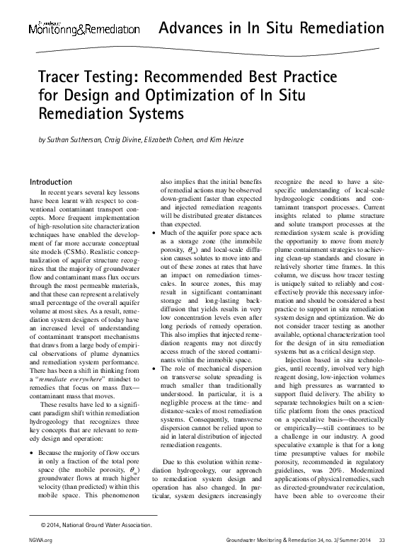 (PDF) Tracer Testing: Recommended Best Practice for Design and ...