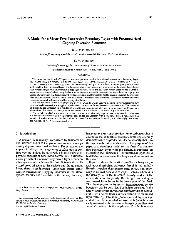 (PDF) A Model for a Shear-Free Convective Boundary Layer with ...