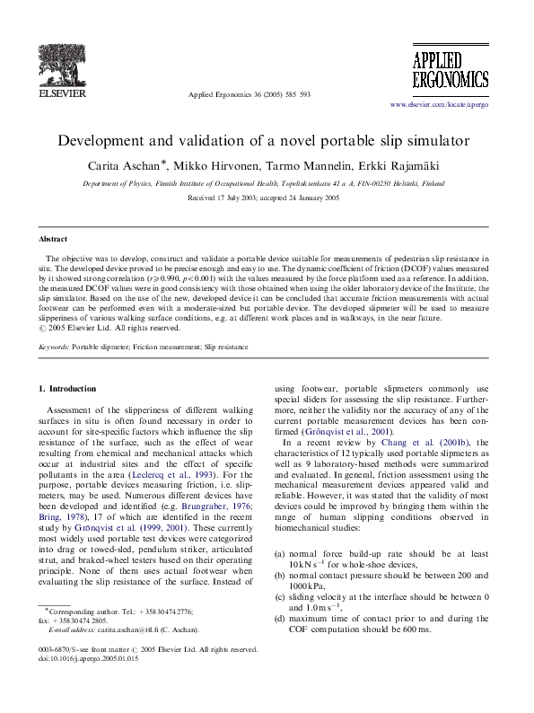 Pdf Development And Validation Of A Novel Portable Slip Simulator