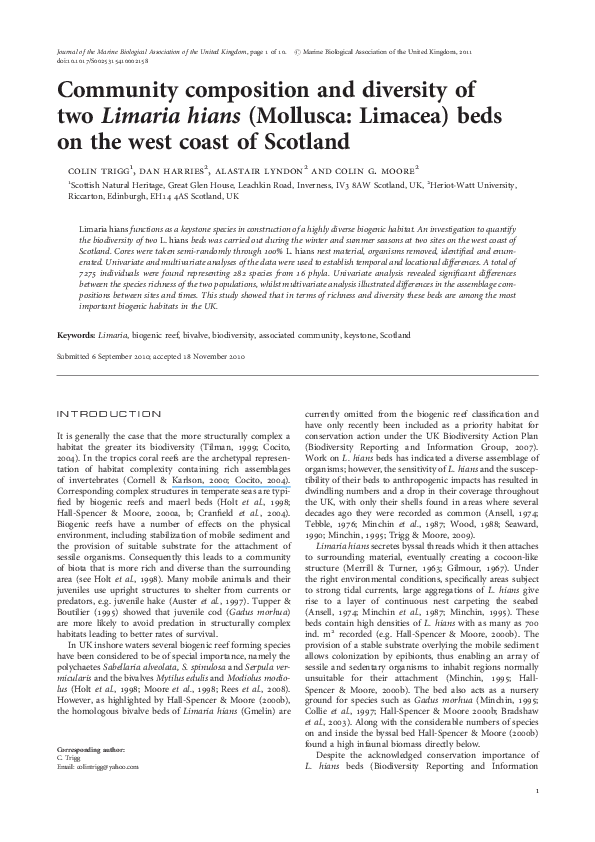 (PDF) Community composition and diversity of two Limaria hians ...