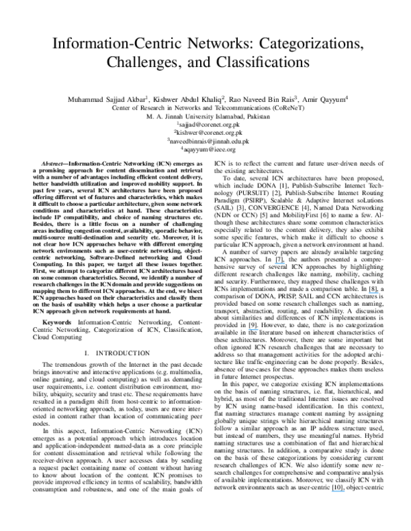 Pdf Information Centric Networks Categorizations Challenges And Classifications