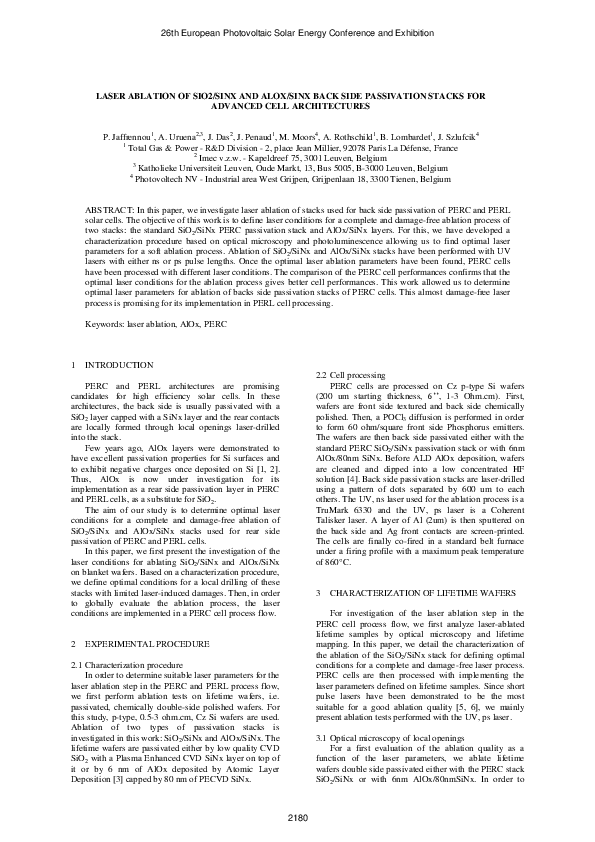 (PDF) Laser ablation of SiO2/SiNx and AlOx/SiNx back side passivation stacks for advanced cell ...